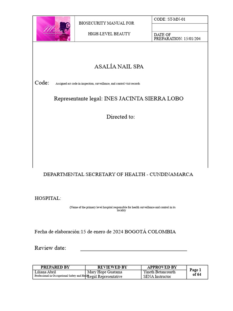 Biosecurity Manual for Asalía Nail Spa | PDF | Risk | Occupational ...