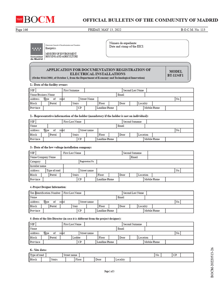 Madrid Electrical Installation Registration | PDF | Information Privacy