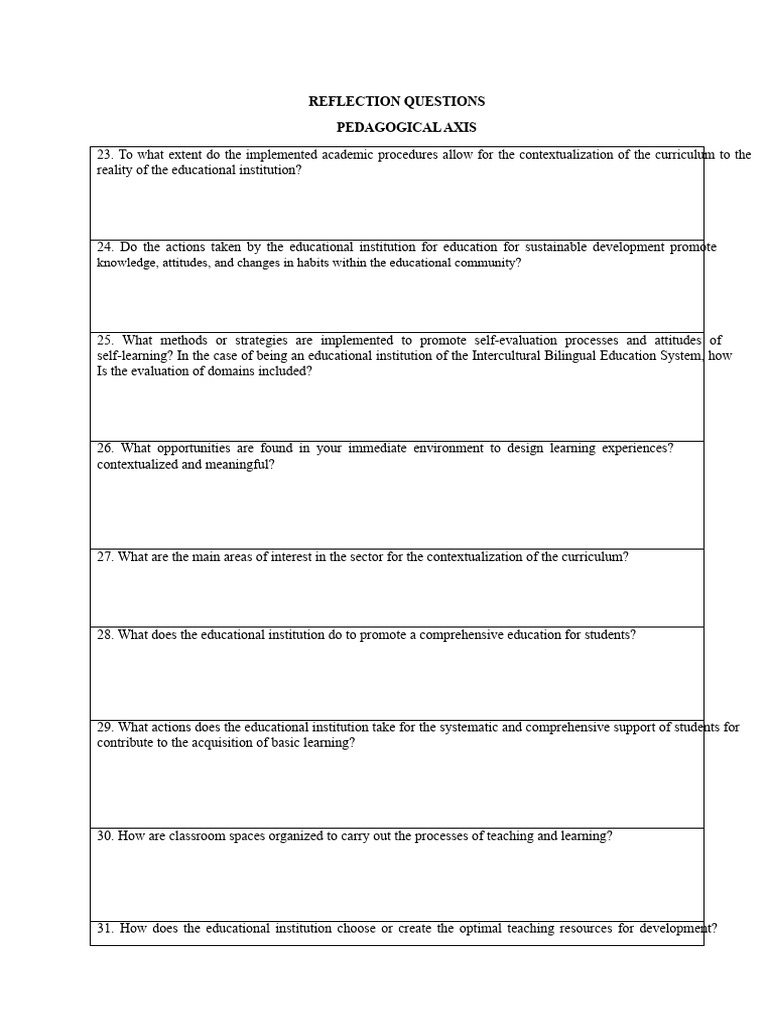 Reflection Questions - Pedagogical Axis | PDF | Learning | Pedagogy