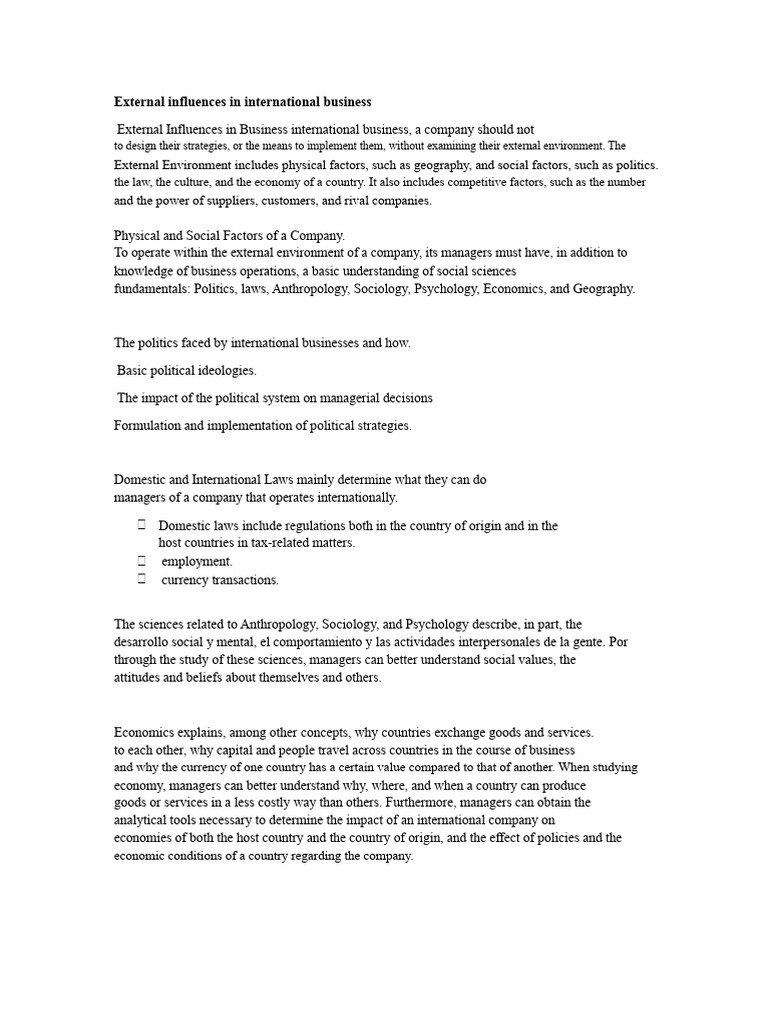 External Influences in International Business | PDF | Science | Social ...