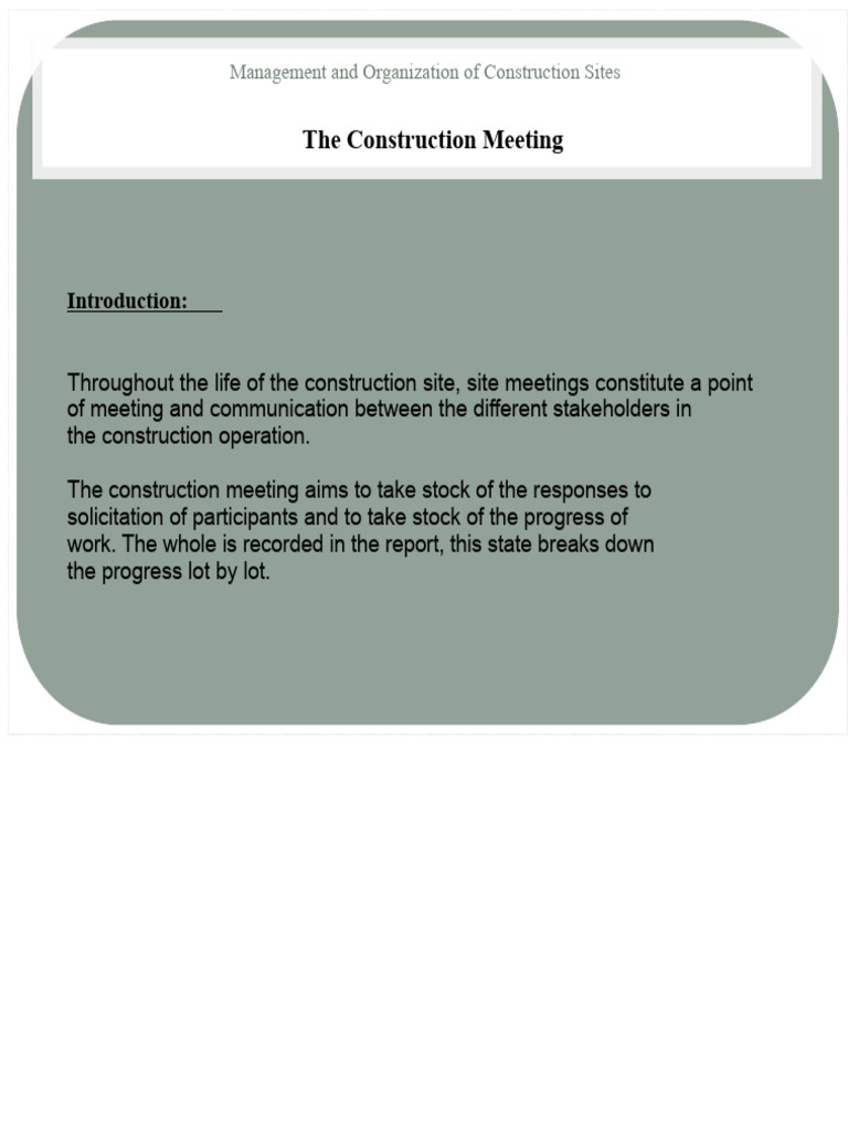 Construction Site Meeting Management Guide | PDF
