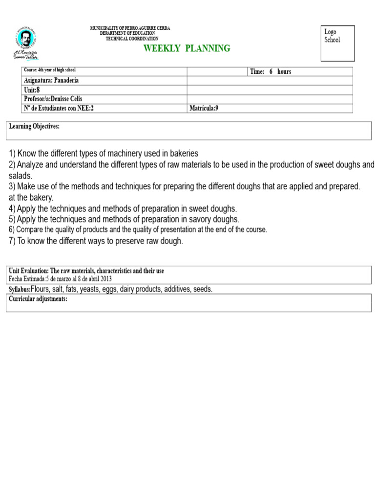 Weekly Bakery Plan | PDF