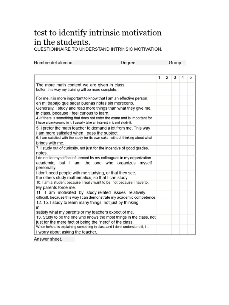 Test To Identify Intrinsic Motivation in Students | PDF | Motivation ...