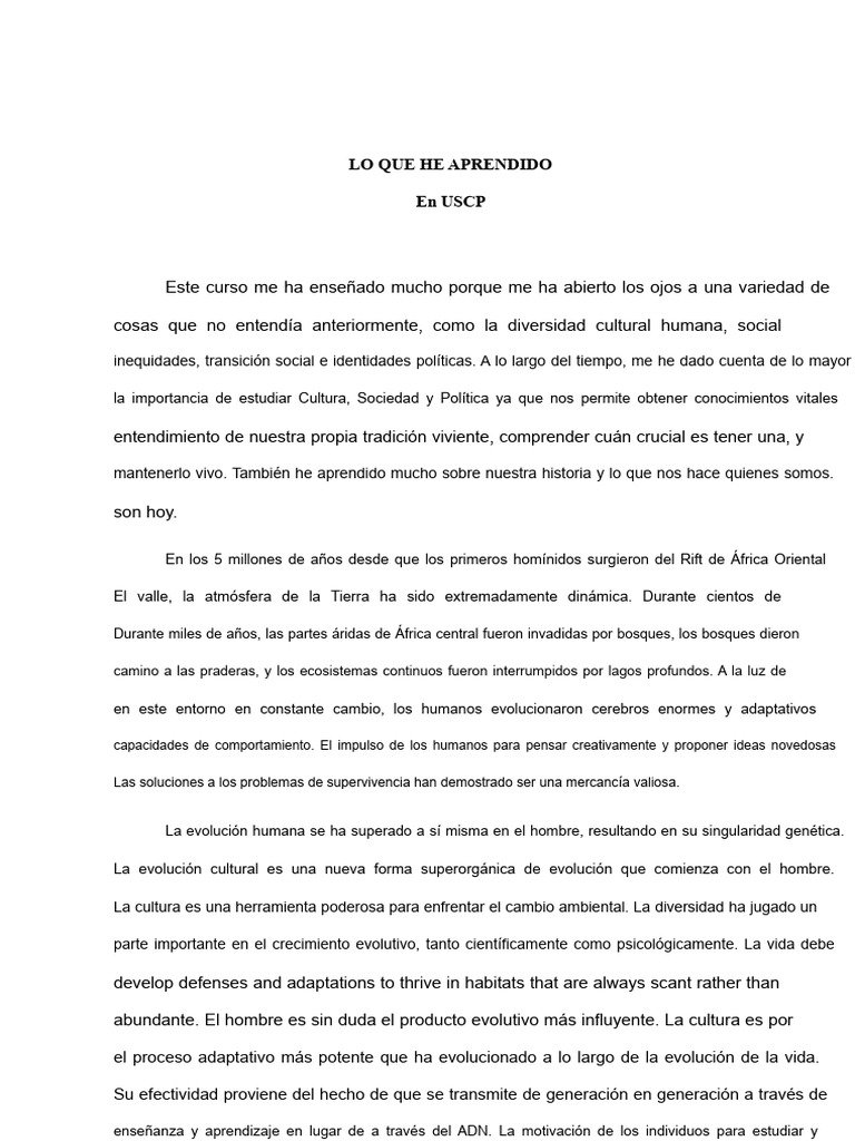 Lo Que He Aprendido (UCSP) | PDF | Evolución | Sociedad