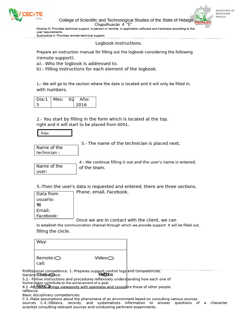 Logbook Filling Instructions | PDF | Technical Support | Data