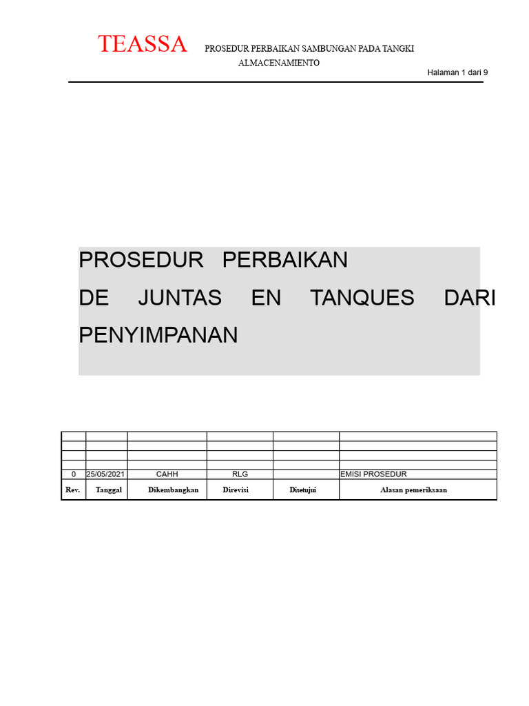 Prosedur Perbaikan Tangki Penyimpanan | PDF