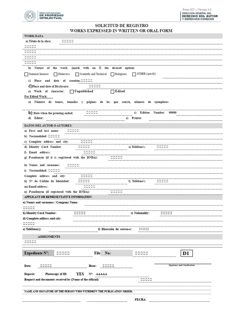 Form 022 WRITTEN WORKS Copyright Version 3.0 | PDF | Identity Document ...