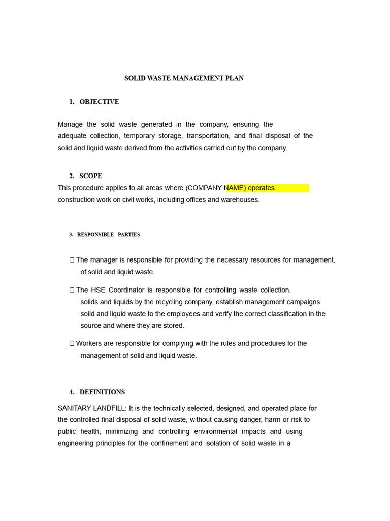 Solid Waste Management Plan Overview | PDF | Waste | Waste Management