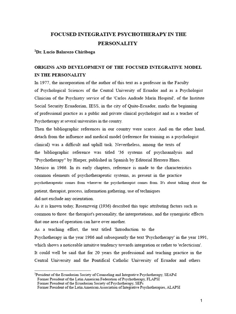 Focused Integrative Psychotherapy Model | PDF | Psychotherapy | Mental ...