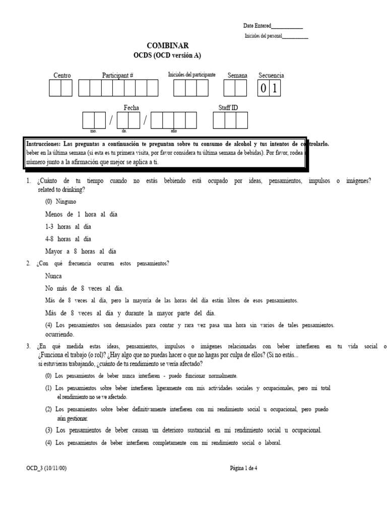 Escala de Bebida Obsesivo-Compulsiva Ocd 112001 | PDF | Ansiedad ...