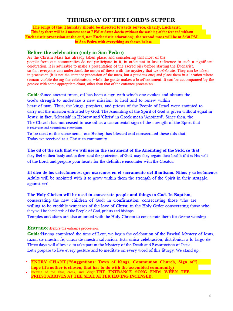 Thursday of the Lord's Supper Mass Guide | PDF | Eucharist | Mass (Liturgy)