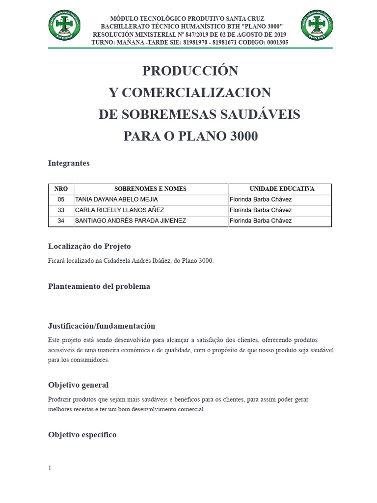 Produção de Sobremesas Saudáveis no Plano 3000 | PDF | Economias