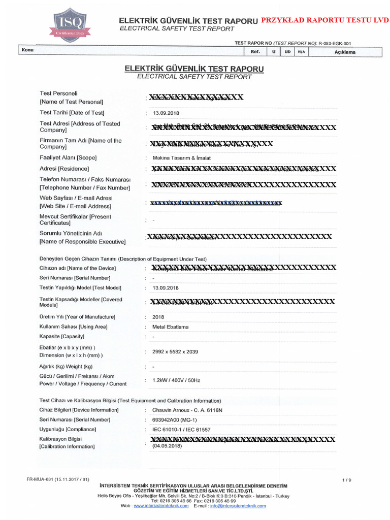 LVD Test Raport Przykład | PDF