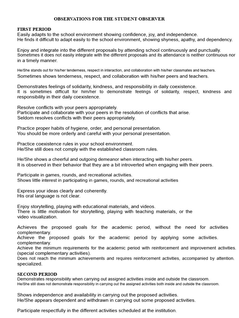 Observations For The Student Observer | PDF | Storytelling | Thought