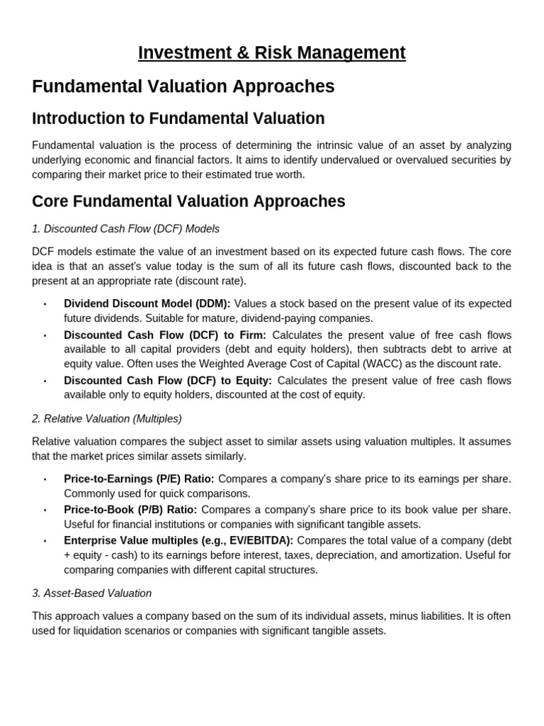 Valuation Approach | PDF | Valuation (Finance) | Discounted Cash Flow