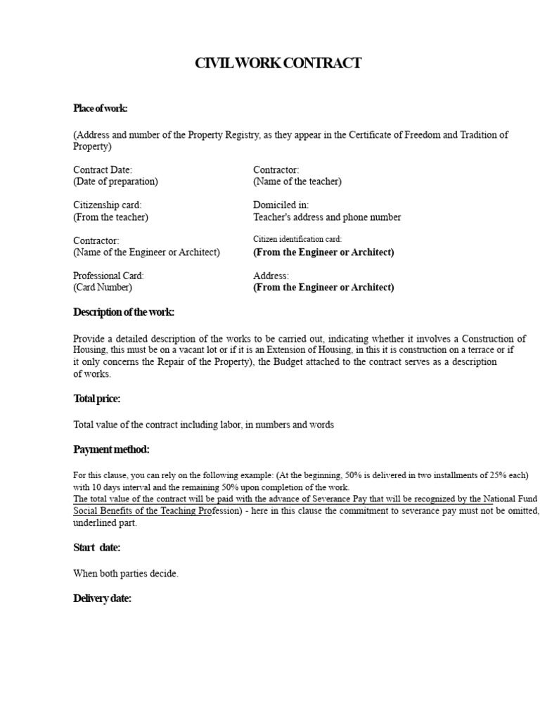 Civil Work Contract Template | PDF | Payments | Breach Of Contract