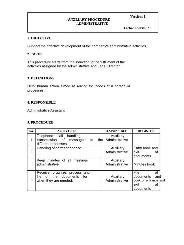 Administrative Assistant Procedure | PDF