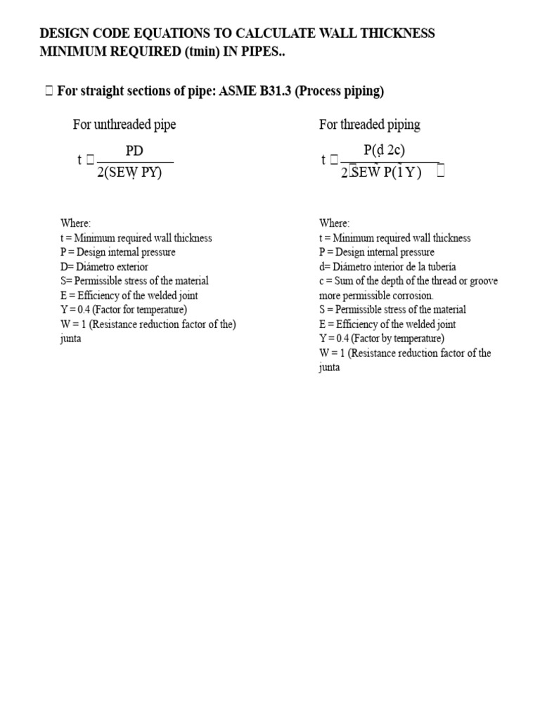 Wall Thickness Calculation Equations | PDF | Pipe (Fluid Conveyance ...
