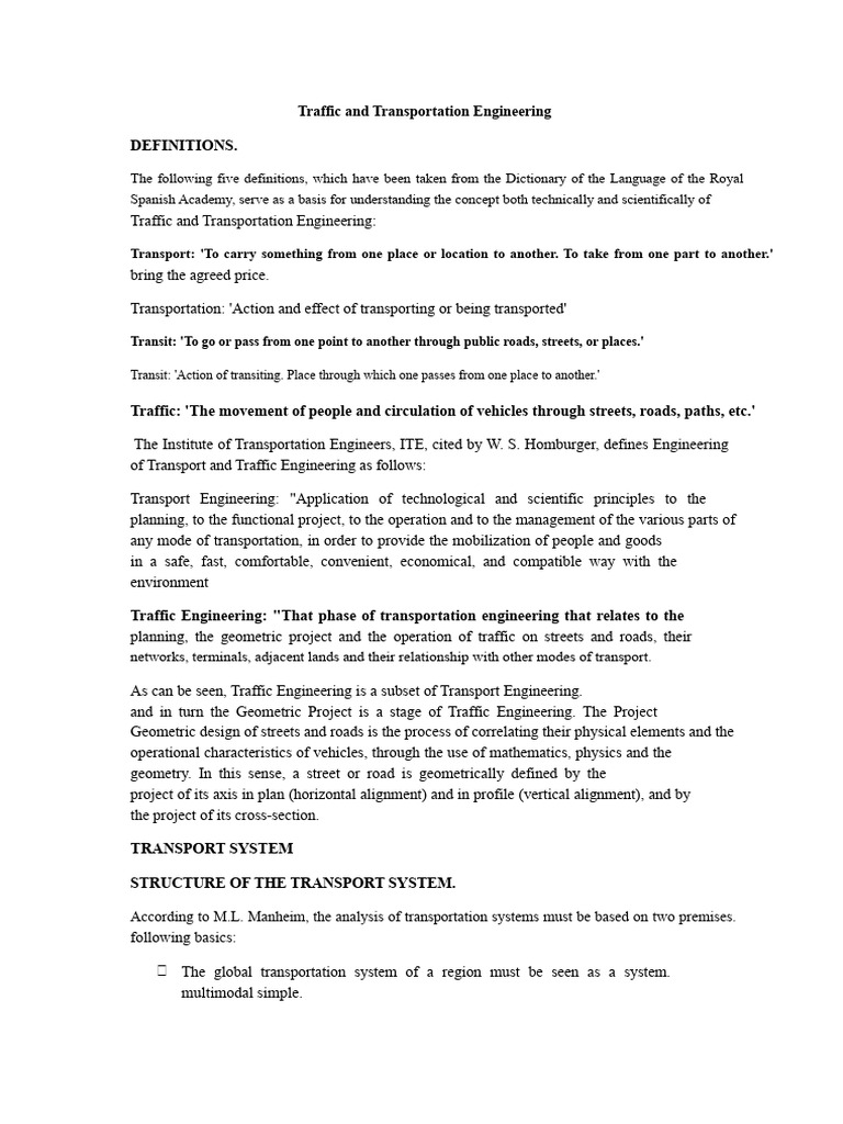 Traffic and Transportation Engineering 2nd Part | PDF | Transport ...