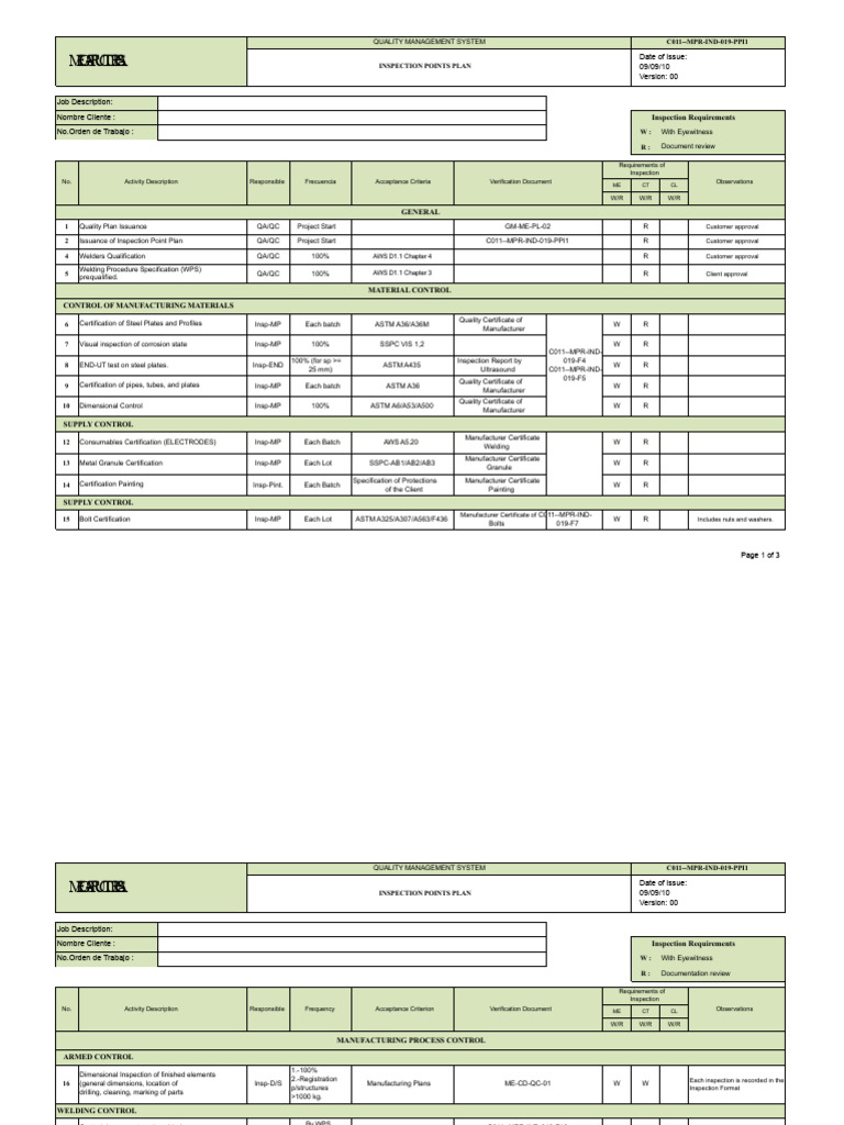 Me-Ppi-001 Inspection Points Plan f1 | PDF | Joining | Electric Heating