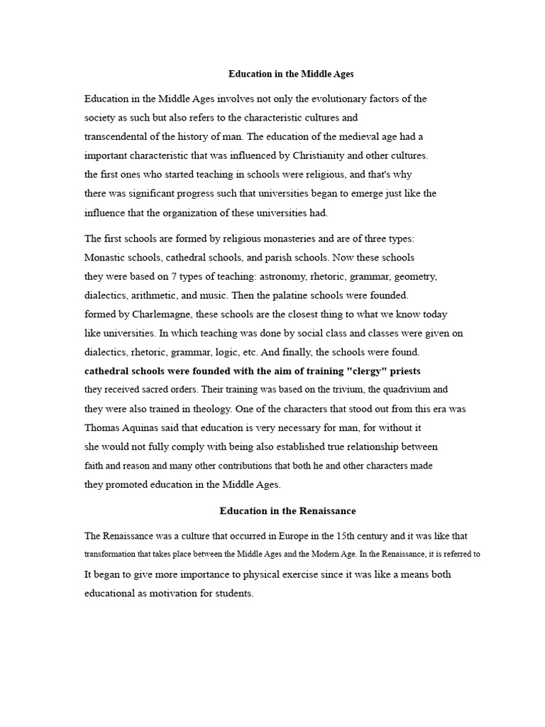 Education in The Middle Ages and The Renaissance | PDF | Renaissance ...