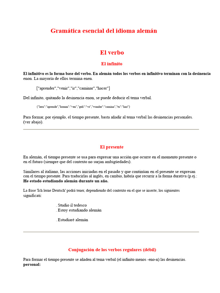Curso de Alemán - Reglas Gramaticales | PDF | Verbo | Género gramatical