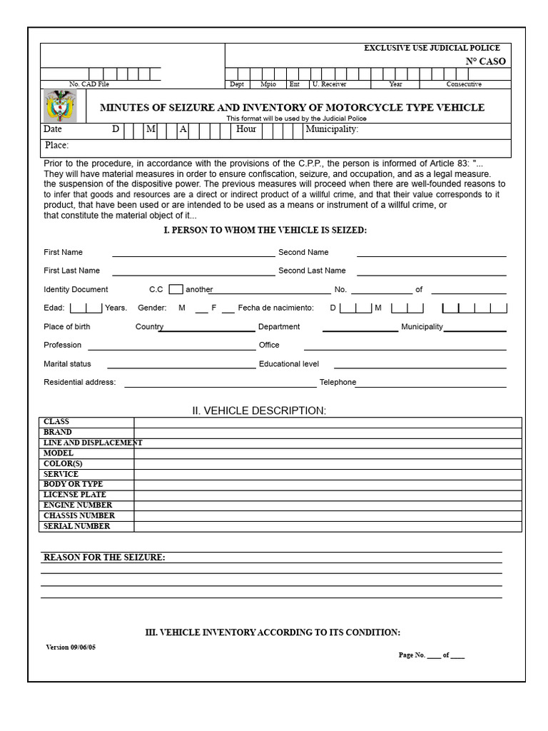 Judicial Police Motorcycle Seizure Report | PDF | Wheeled Vehicles ...