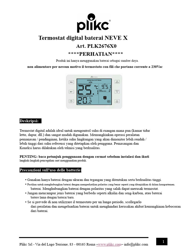 Termostat Digital NEVE X: Panduan Pemrograman | PDF