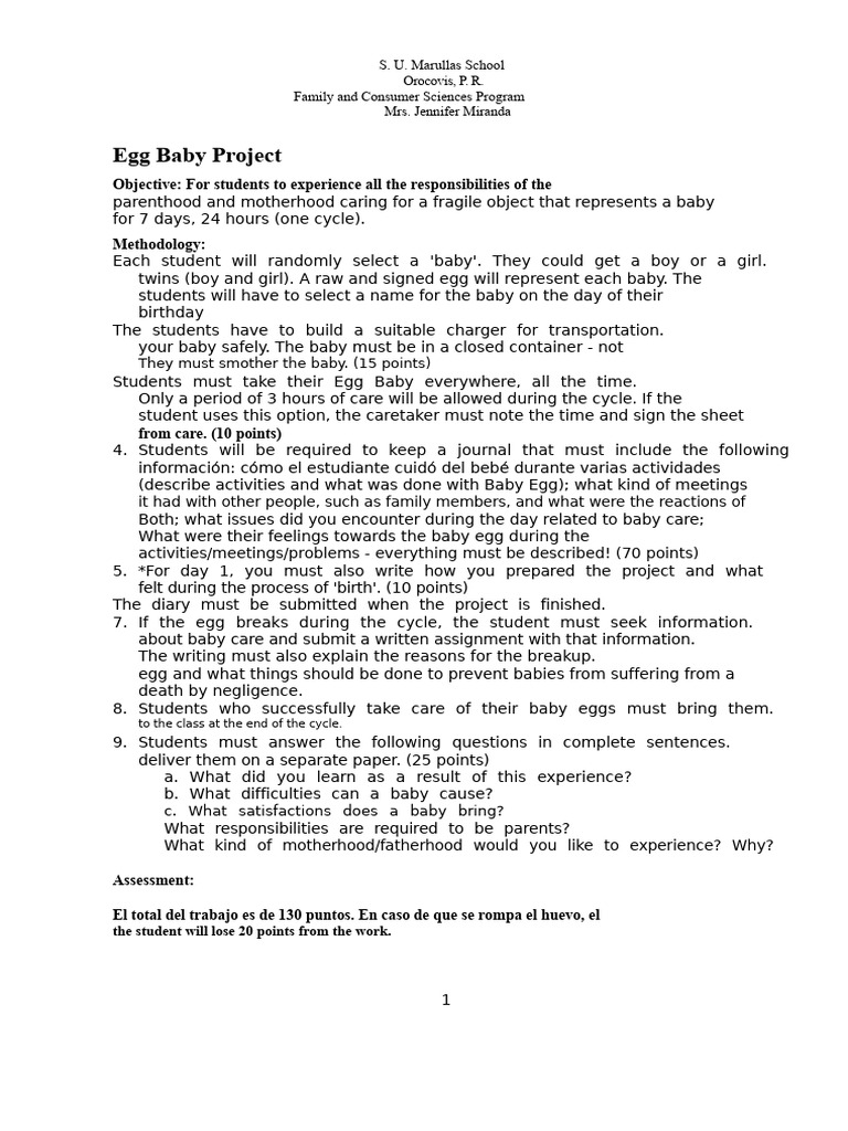 Baby Egg Project | PDF