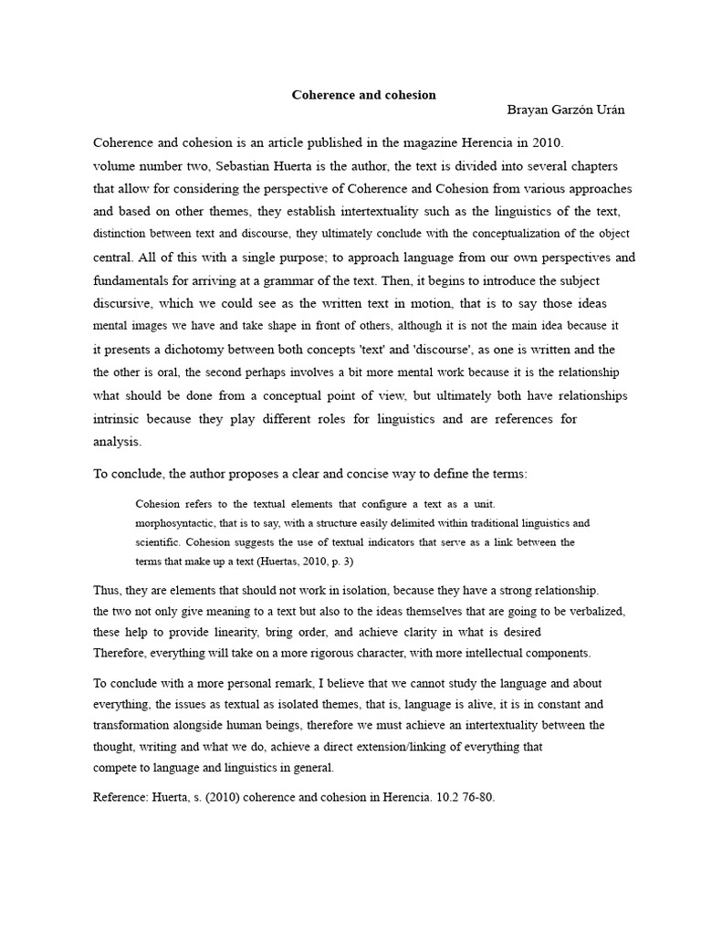 Understanding Coherence and Cohesion | PDF | Discourse | Linguistics