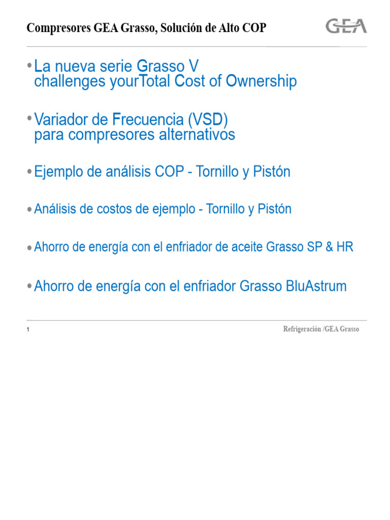 Eficiencia Energética de Compresores Grasso | PDF | Refrigeración | Uso ...