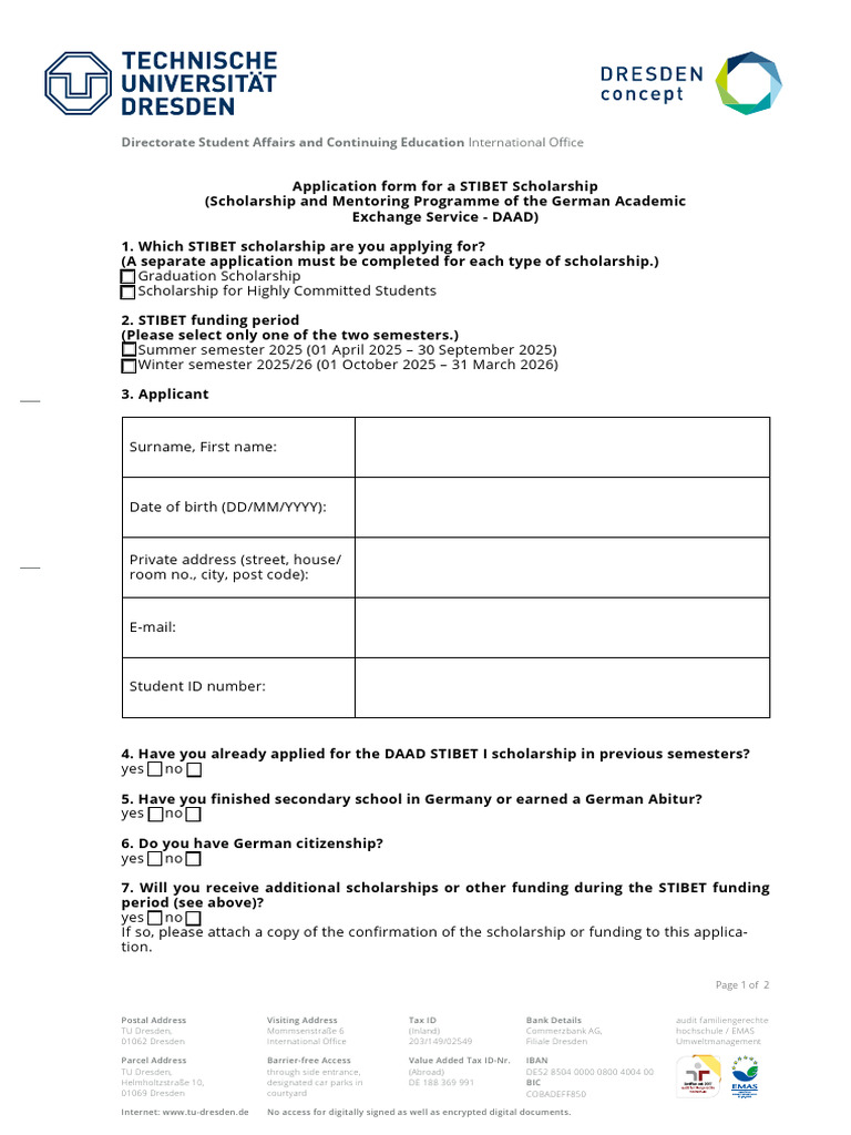 DAAD STIBET Application Form 2025 | PDF