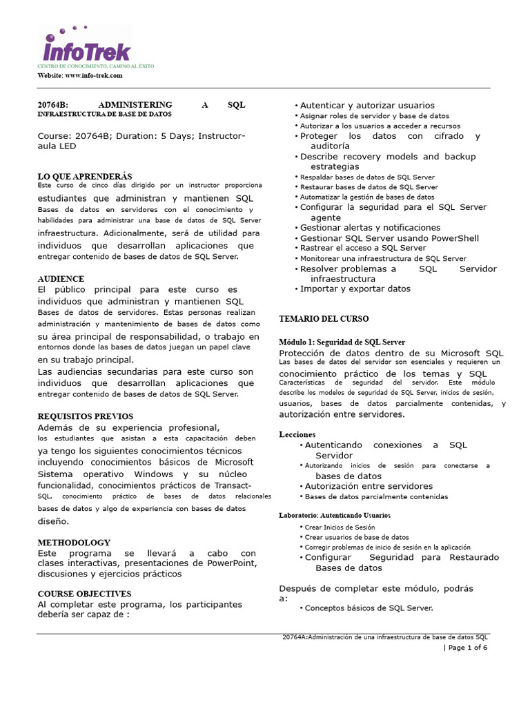 20764B Administrando Una Infraestructura de Base de Datos SQL | PDF | Servidor SQL de Microsoft ...