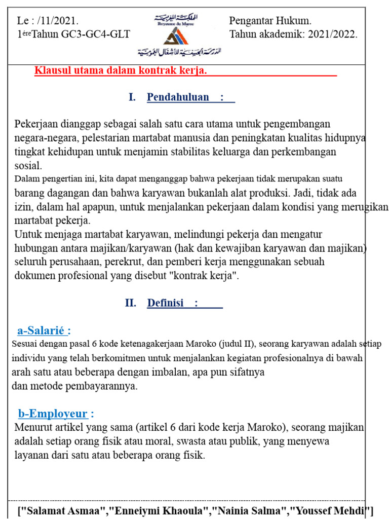 Klausul Utama dalam Kontrak Kerja | PDF