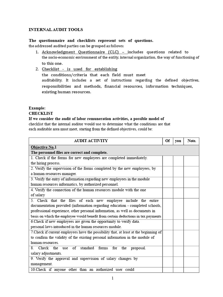 Internal Audit Tools and Checklists | PDF | Payroll | Audit