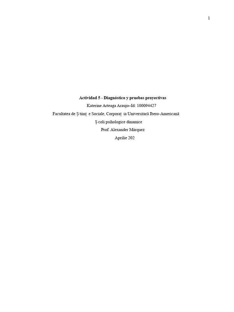 Activitatea 5 - Diagnostic Și Teste Proiective | PDF | Psicoanálisis ...