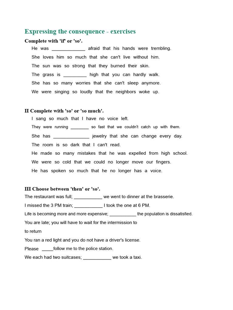 Consequence Exercises: If, So, Then | PDF