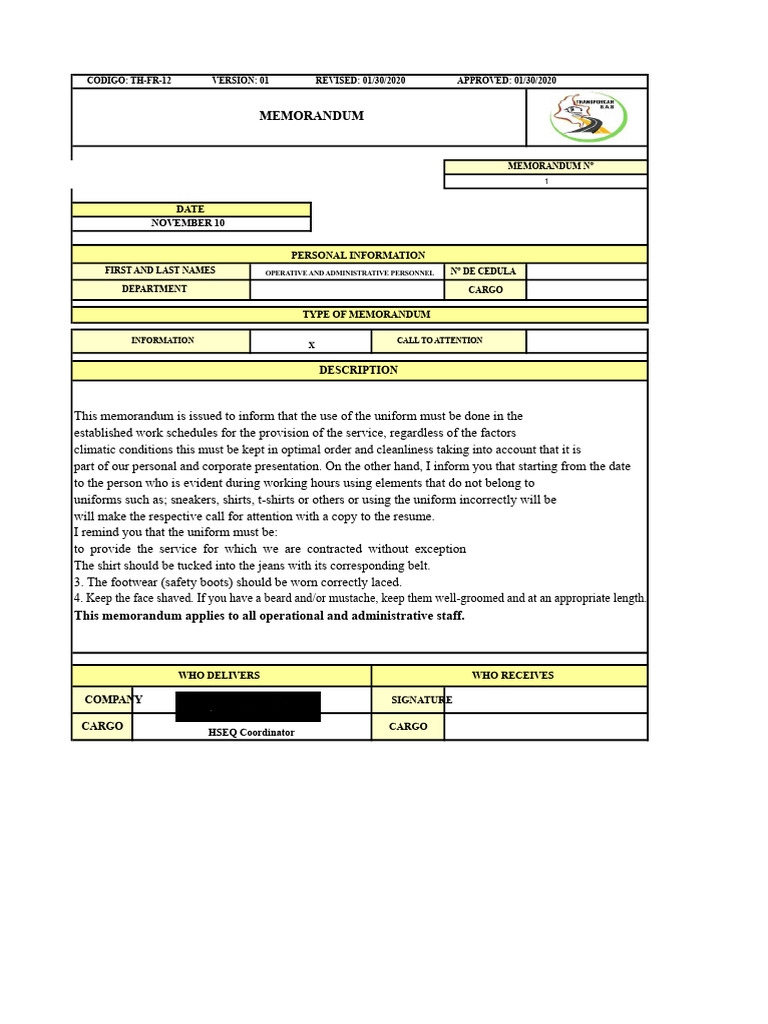 MEMORANDUM Uniform | PDF