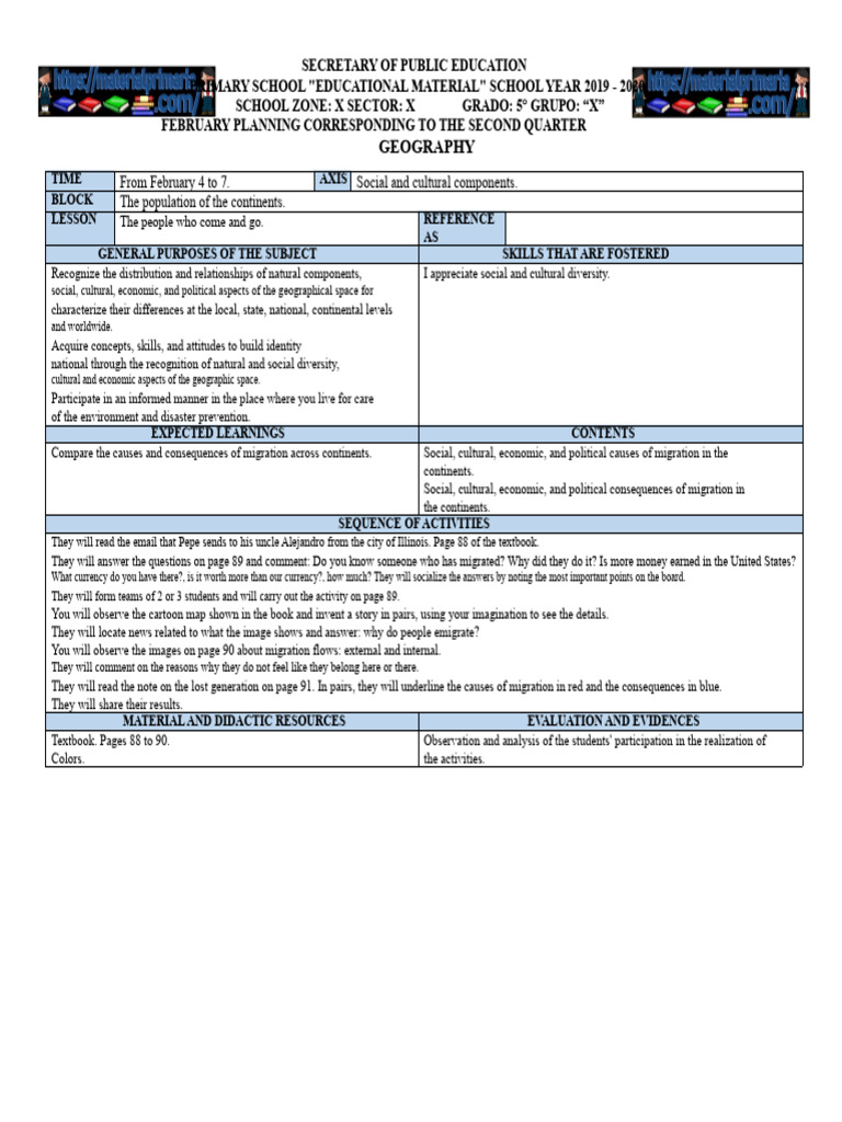 Fifth Grade Geography Planning | PDF | Human Migration | Immigration