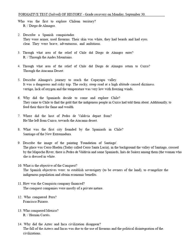Formative History Test Fifth Grade | PDF