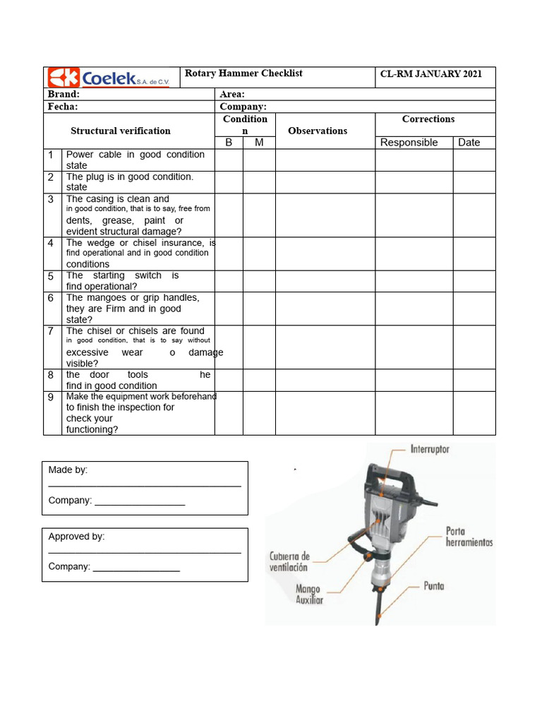 Rotary Hammer Inspection Checklist | PDF