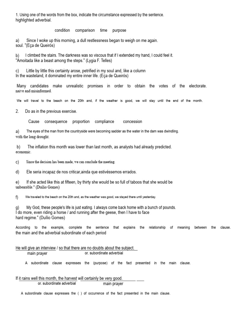 Adverbial Subordinate Clause | PDF | Sentence (Linguistics) | Clause