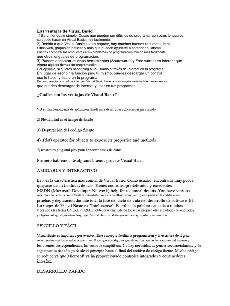 Las Ventajas de Visual Basic | PDF | Básico | Visual Basic para ...