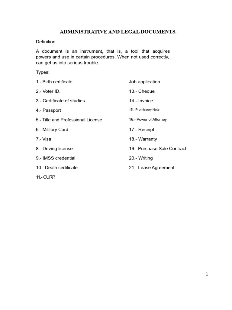 Administrative and Legal Documents | PDF | Identity Document | Lease