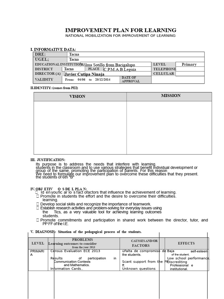 Learning Improvement Plan Overview | PDF | Teachers | Learning
