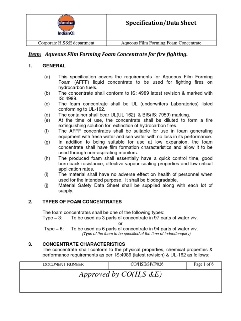AFFF Specifications Final | Chemistry | Nature