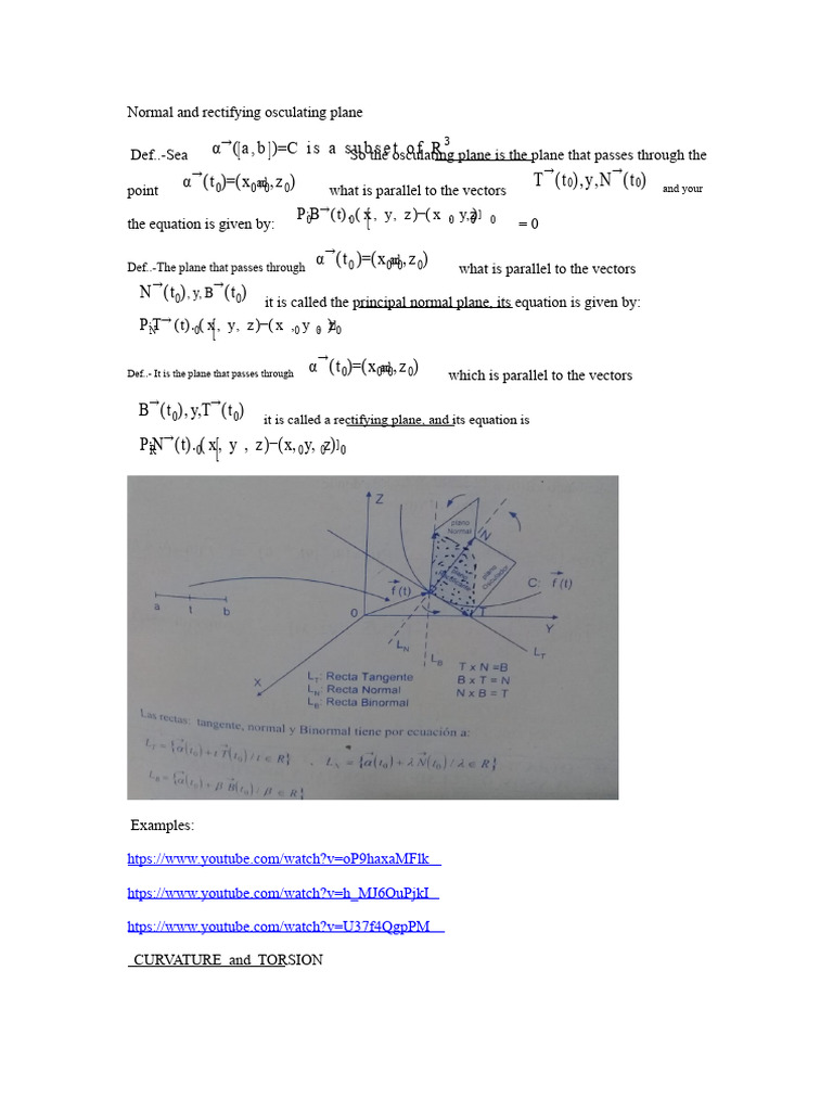 Normal and Rectifying Osculating Plane | PDF | Curvature | Mathematical ...