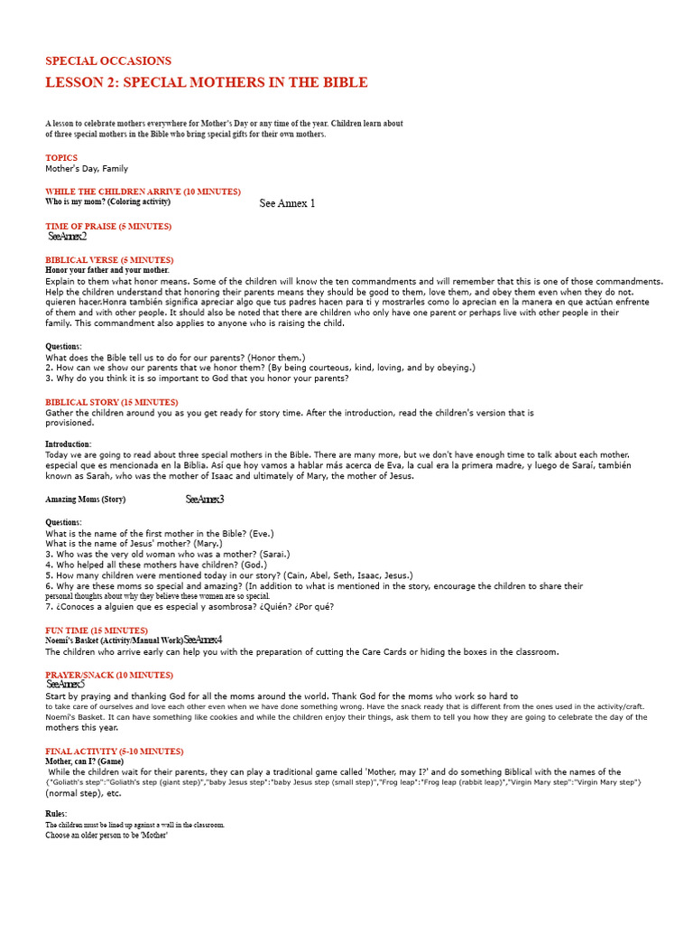 Bible Mothers: Honoring Moms Lesson | PDF | Sarah | Abraham
