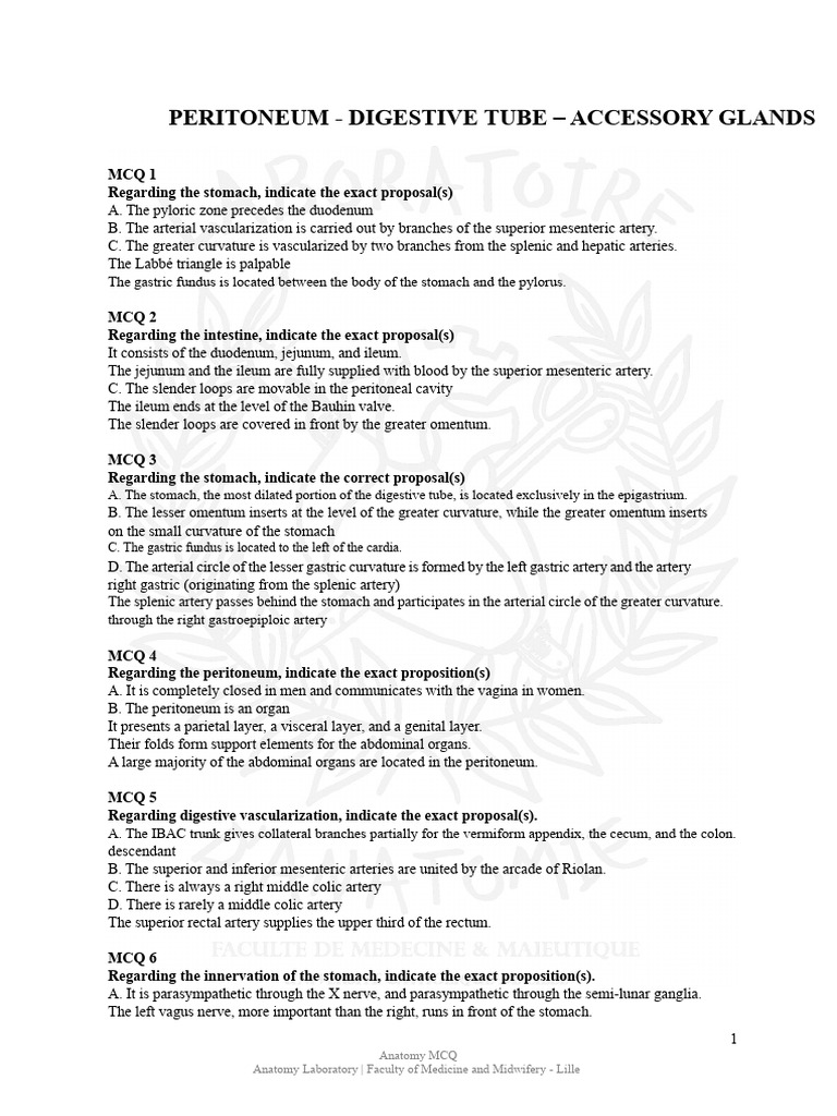 QCM-Abdomen-Peritoneum-Digestive Tube-and-Accessory Glands | PDF ...