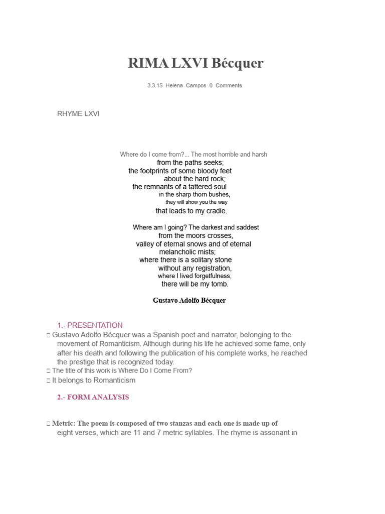 Rima Lxvi by Bécquer | PDF | Poetry | Phonaesthetics